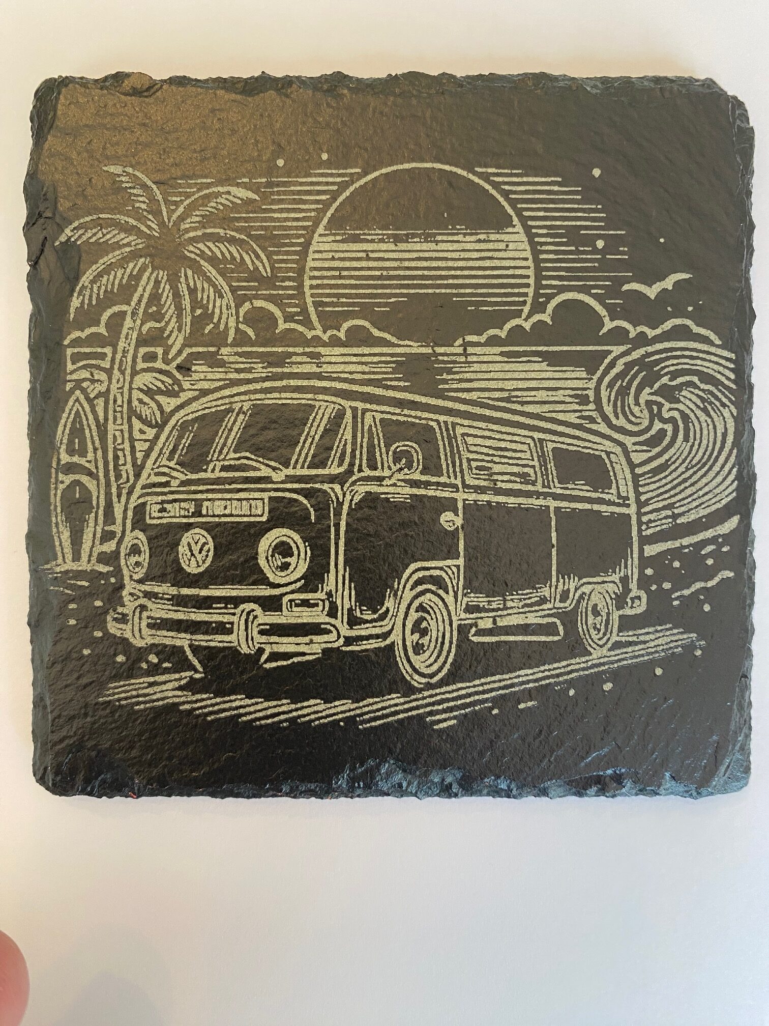 VW Kombi Beach Scene – Slate Coasters